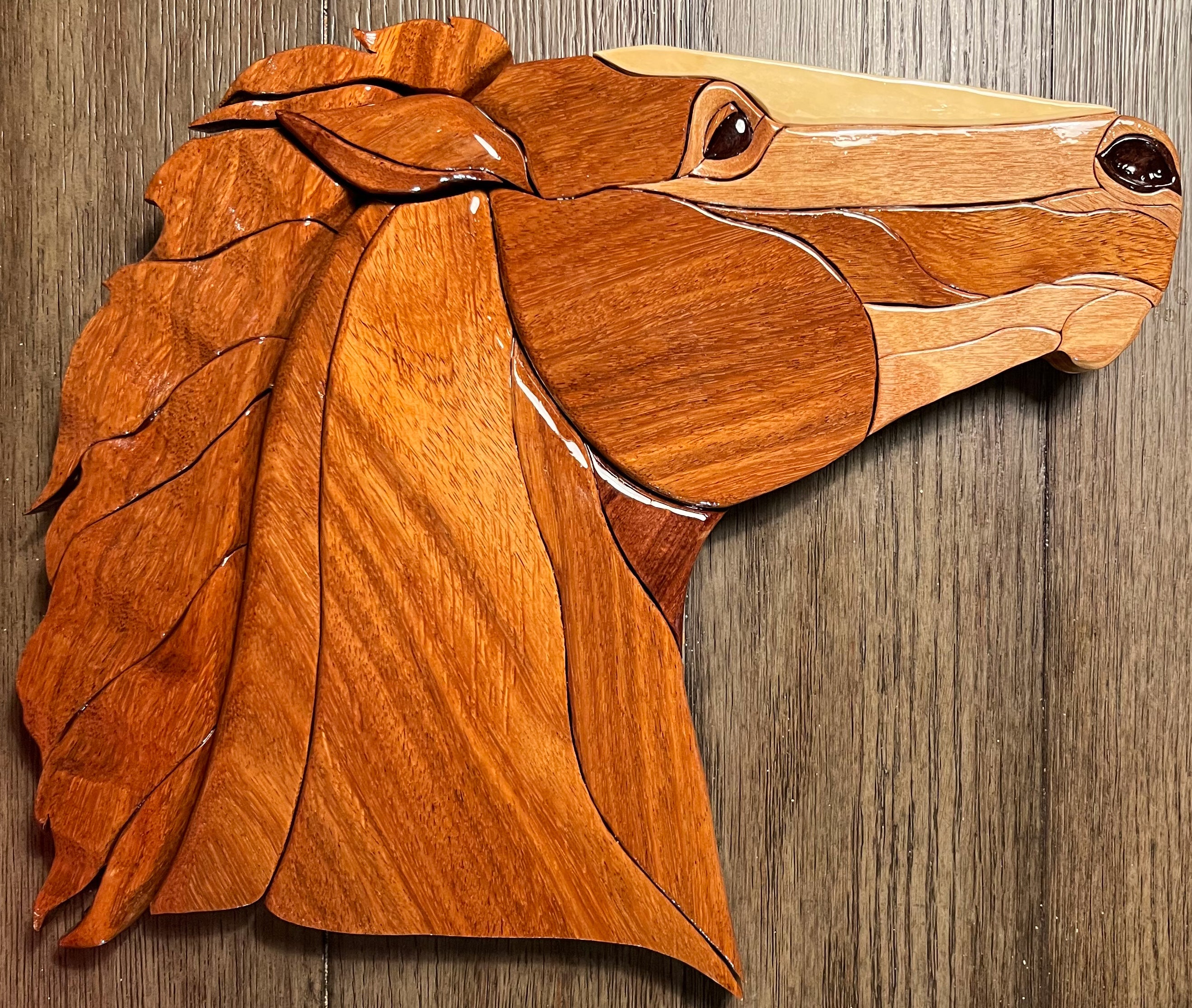 Intarsia Horse Head in Sipo, Holly and Macassar Ebony – Cook Woods