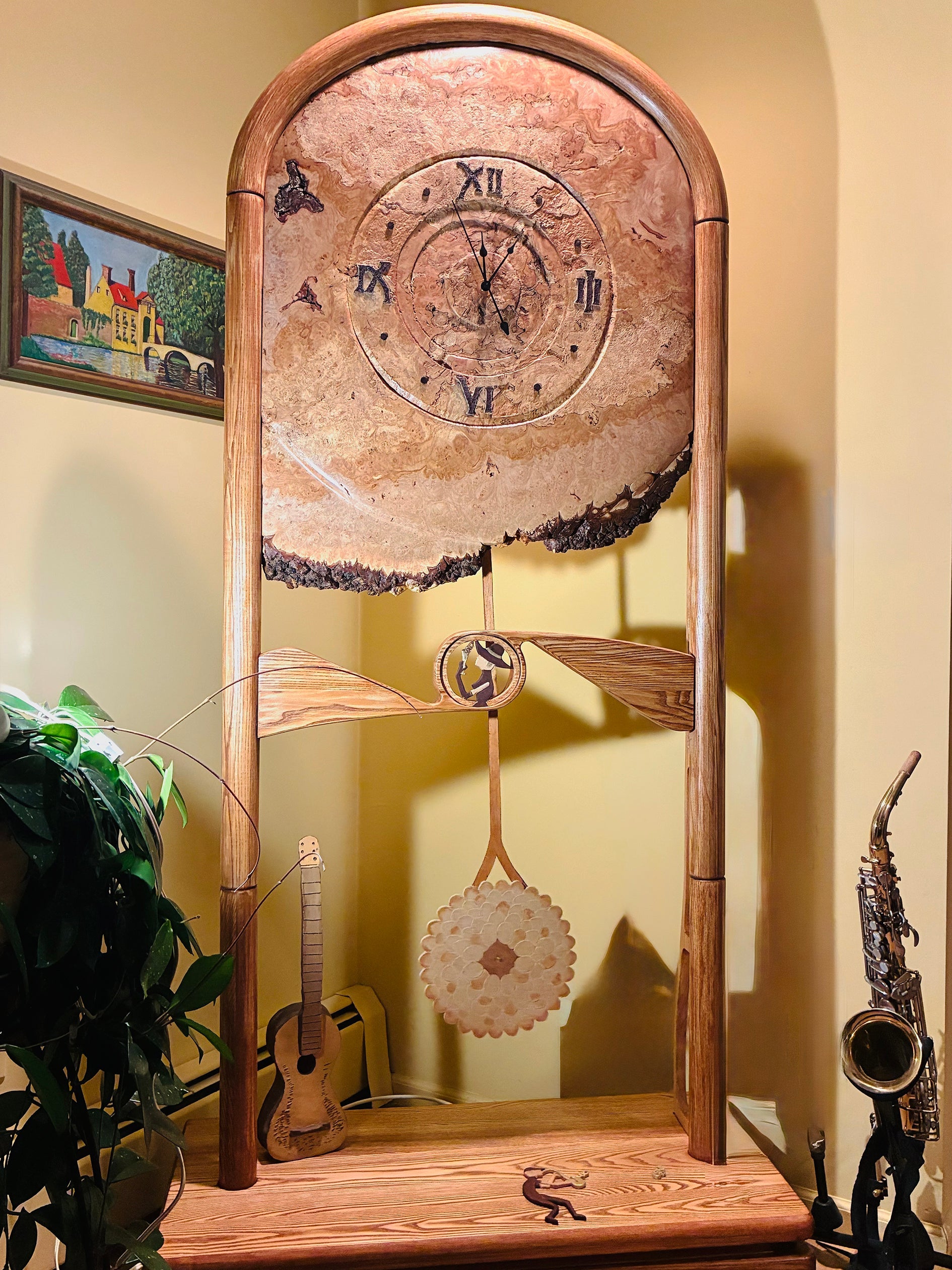Custom Pendulum Clock in Ash and Maple Burl – Cook Woods