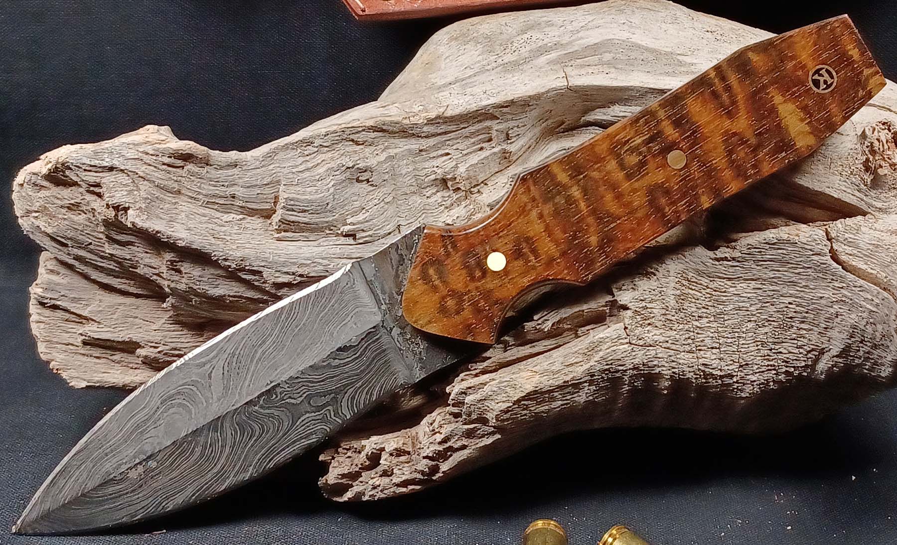 Fire Damascus Dagger with Brazilian Blackheart Scales – Cook Woods