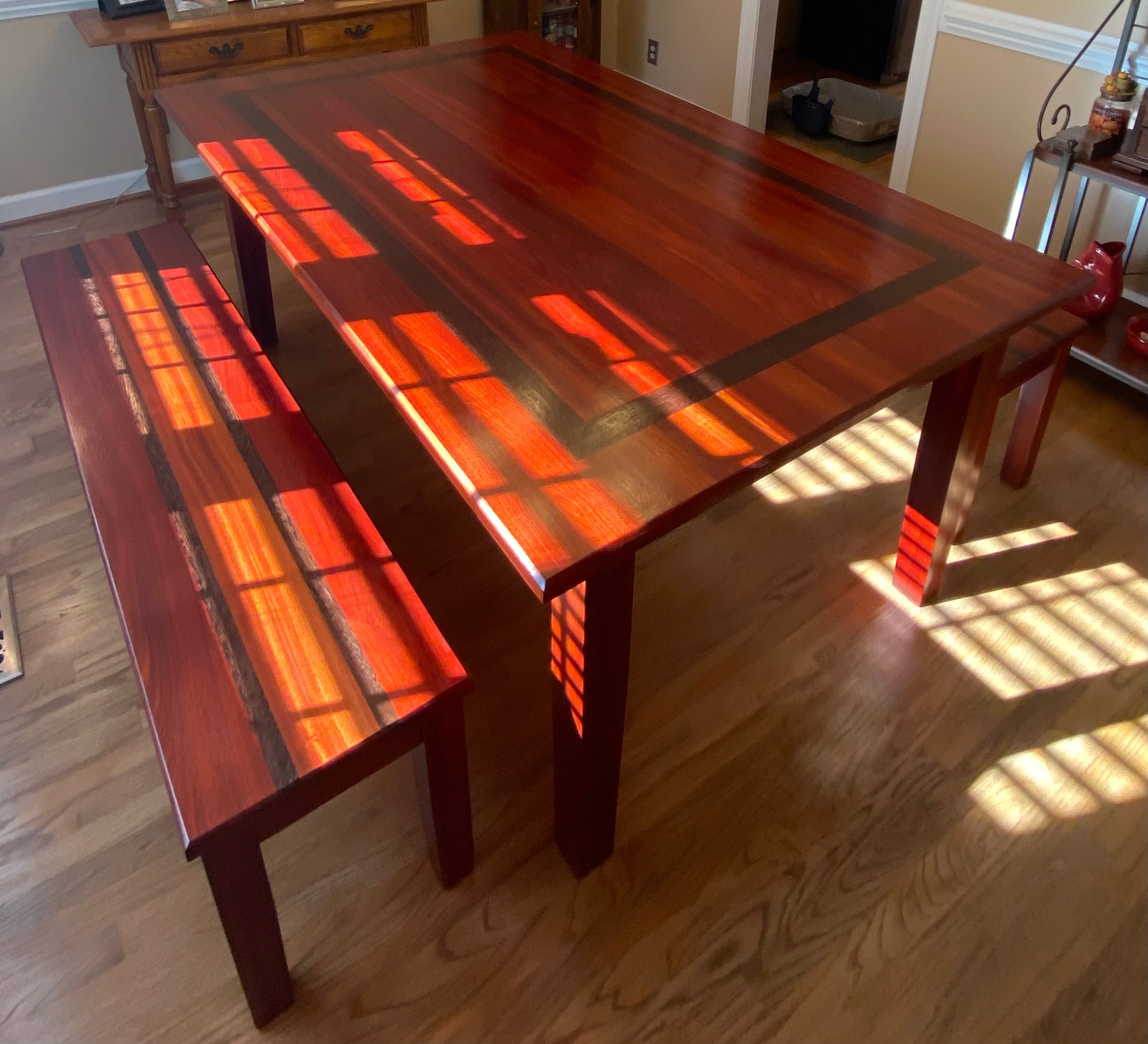 Dining Table & Benches in Bloodwood with Wenge Inlay – Cook Woods